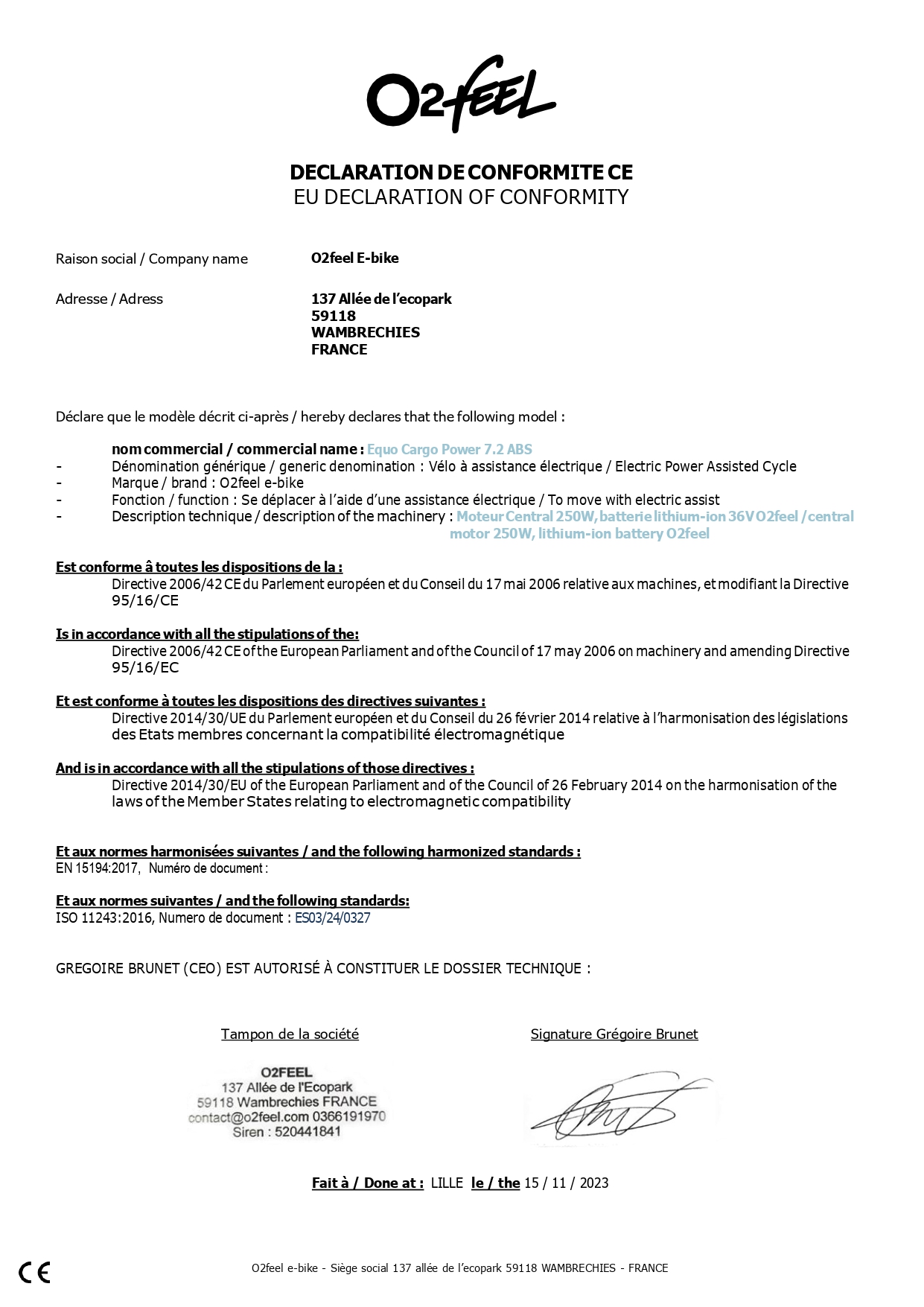 Certificats de conformité – O2feel e-bikes