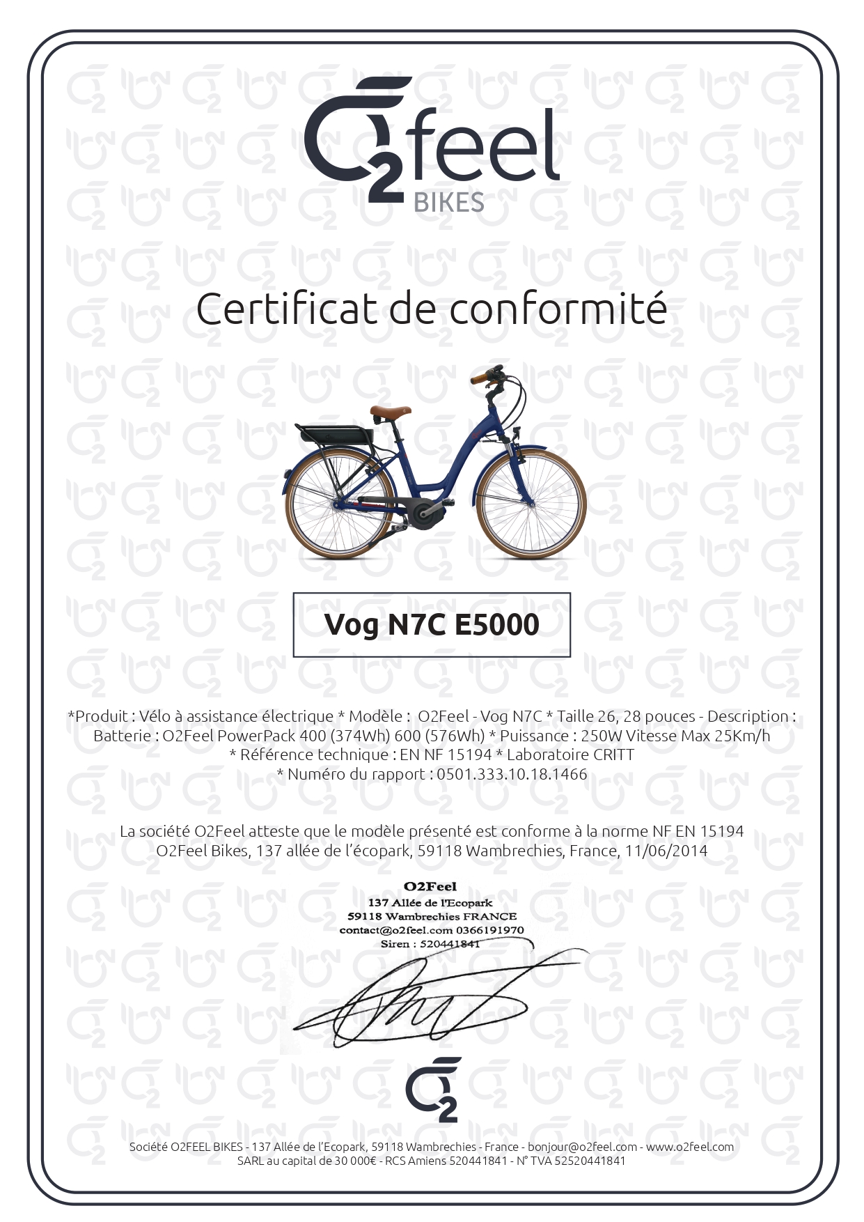 Certificat D Homologation Ou Certificat De Conformite Du Velo